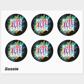 Hello First Grade! Funny 1st Grade Back To School Classic Round Sticker ...