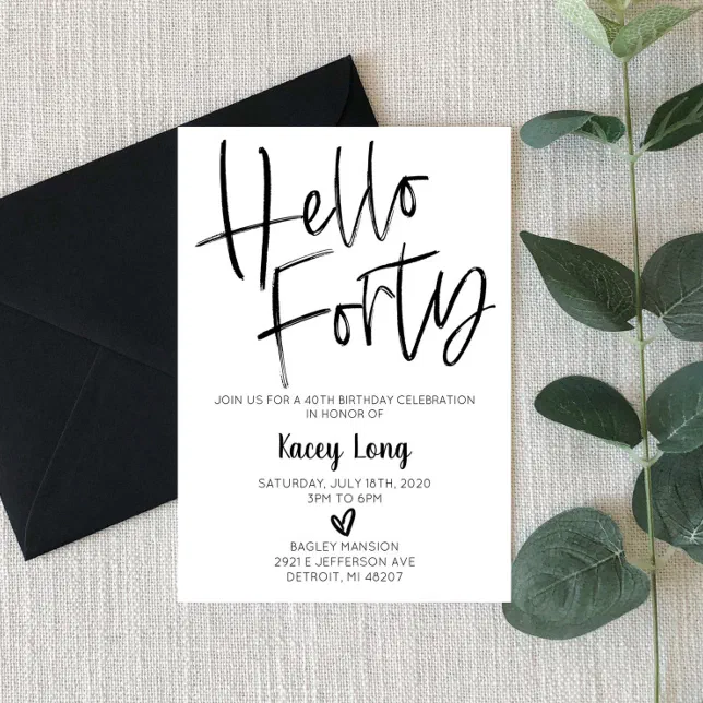 Hello Forty 40th Birthday Invitation | Zazzle