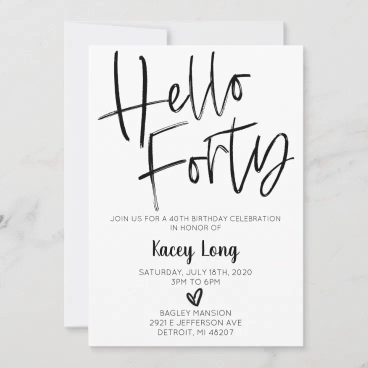 Hello Forty 40th Birthday Invitation | Zazzle