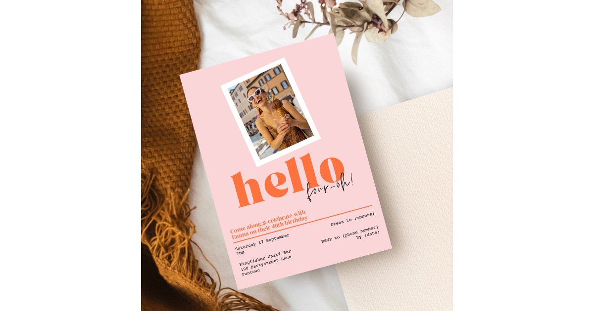 "Hello, four-oh!" 40th birthday retro Invitation | Zazzle