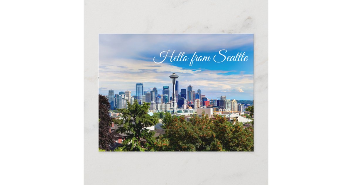 Hello from Seattle, Washington. Downtown View Postcard | Zazzle