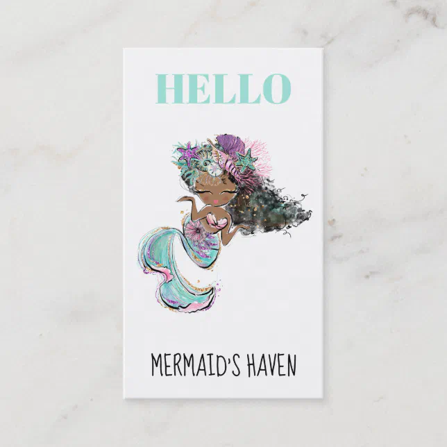 HELLO Glitter Sparkling Mermaid Sea Turtle Business Card | Zazzle