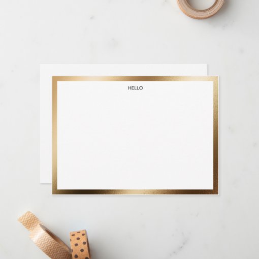 Hello Gold Border Notecard | Zazzle