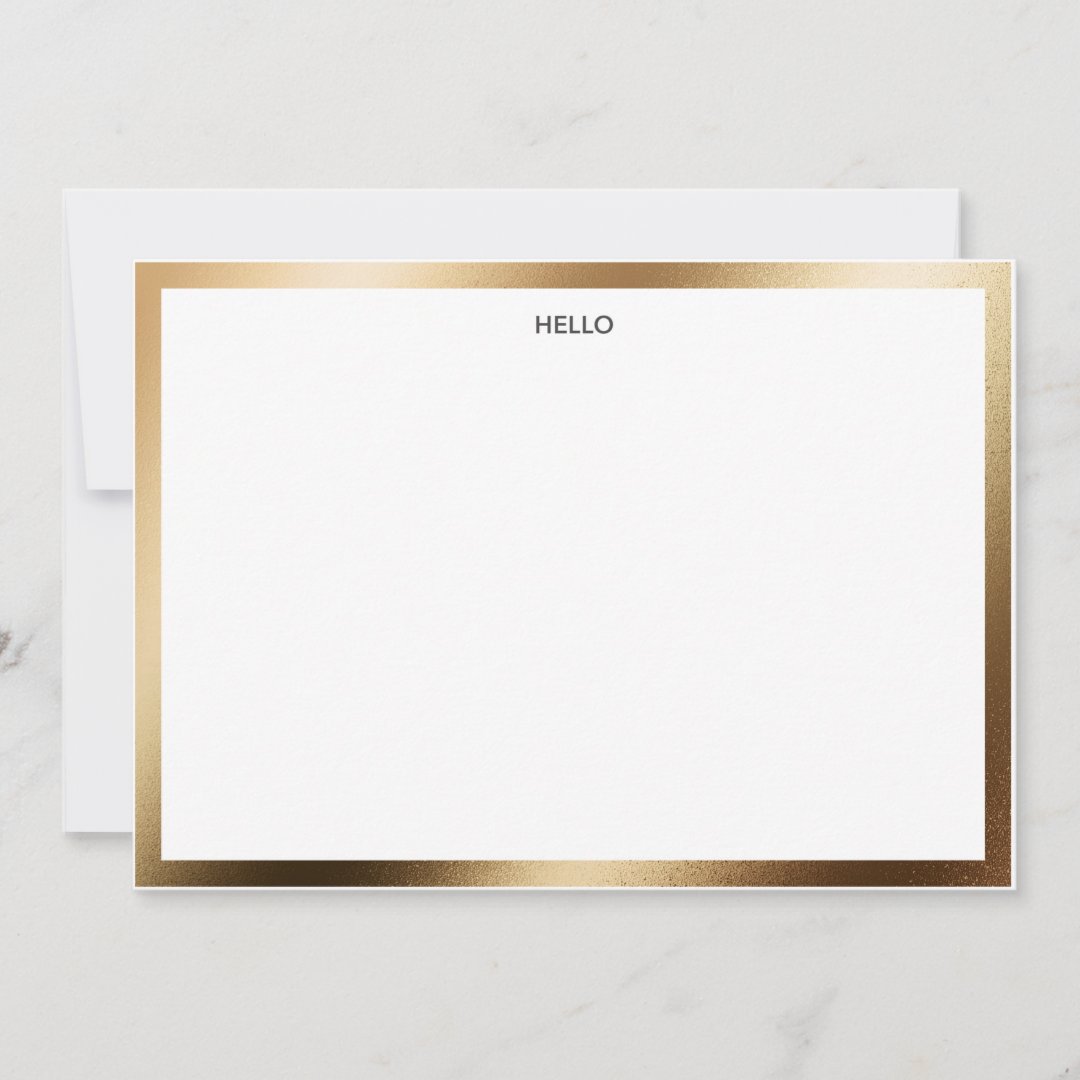 Hello Gold Border Notecard | Zazzle