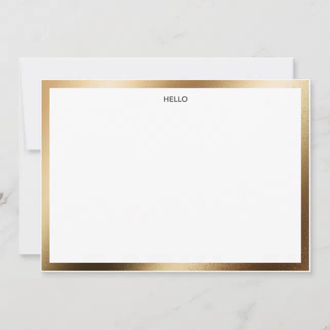 Hello Gold Border Notecard | Zazzle