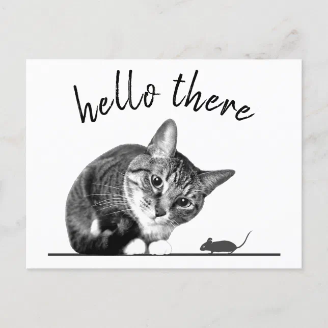 Hello & Goodbye Cat and Mouse cute funny cat Postcard | Zazzle