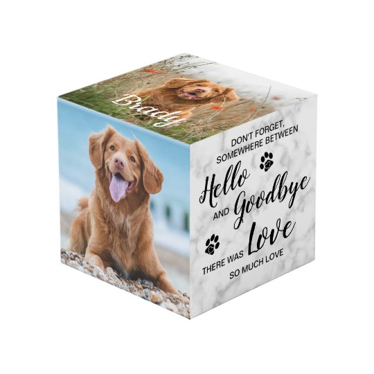 Hello Goodbye Dog Keepsake Pet Memorial Photo Cube | Zazzle.com