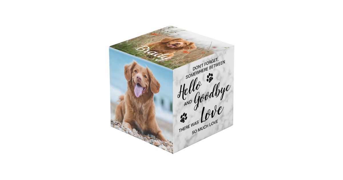 Hello Goodbye Dog Keepsake Pet Memorial Photo Cube | Zazzle