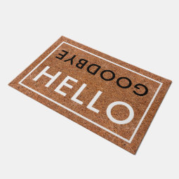 Hello Goodbye Typography Welcome Coir Doormat | Zazzle