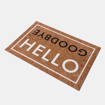 Hello Goodbye Typography Welcome Coir Doormat | Zazzle