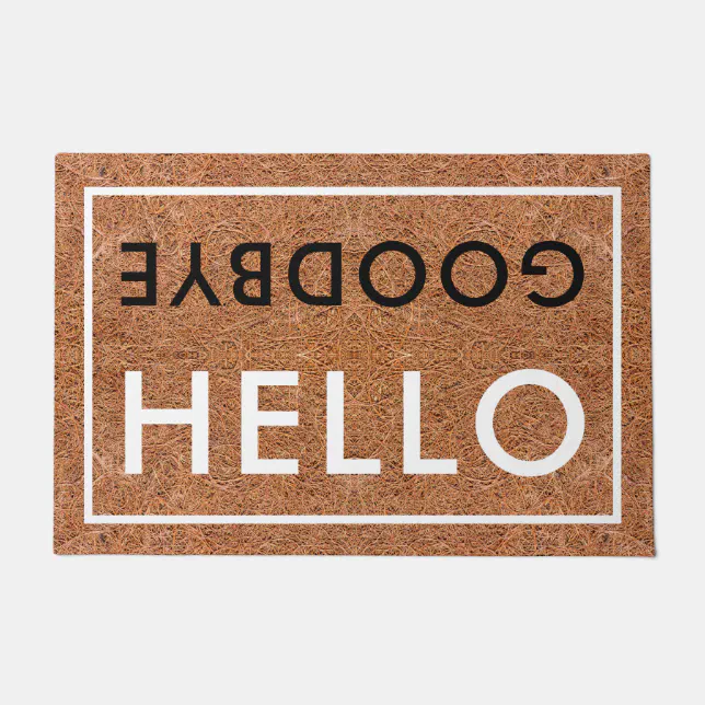 Hello Goodbye Typography Welcome Coir Doormat | Zazzle