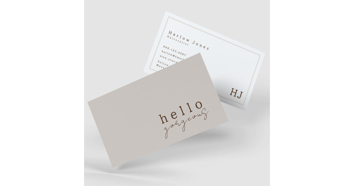 Hello Gorgeous Beauty Minimalist Modern Beige Business Card | Zazzle