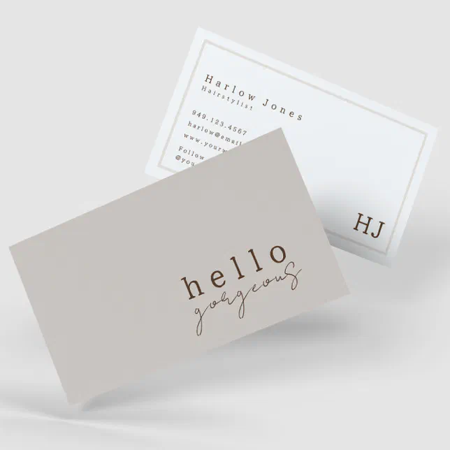 Hello Gorgeous Beauty Minimalist Modern Beige Business Card | Zazzle