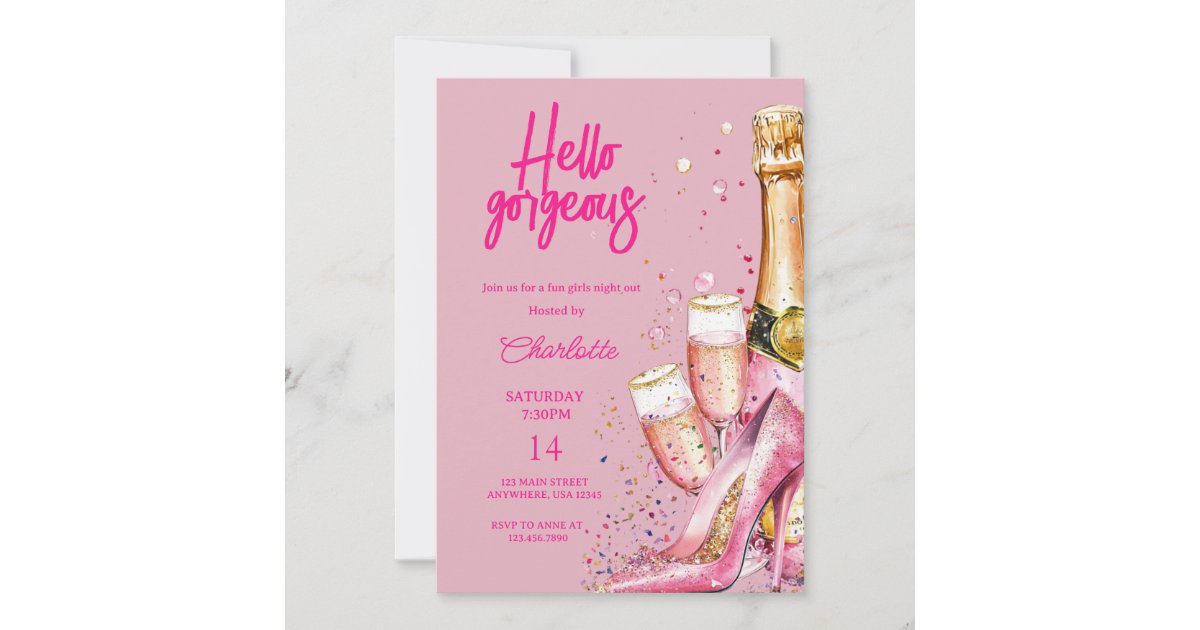 Hello Gorgeous Galentine's Day Glitter Invitation | Zazzle