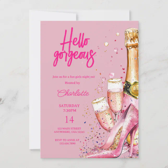 Hello Gorgeous Galentine's Day Glitter Invitation | Zazzle