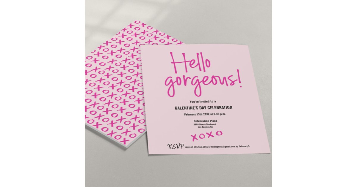 Hello gorgeous Galentine's Day xoxo pink custom Invitation | Zazzle