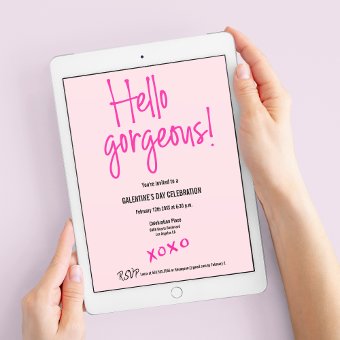 Hello gorgeous Galentine's Day xoxo pink custom Invitation | Zazzle