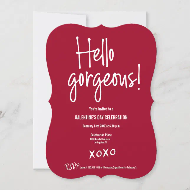 Hello gorgeous Galentine's Day xoxo Red custom Invitation | Zazzle