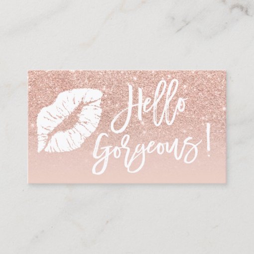 Hello gorgeous lips typography blush rose gold business card | Zazzle