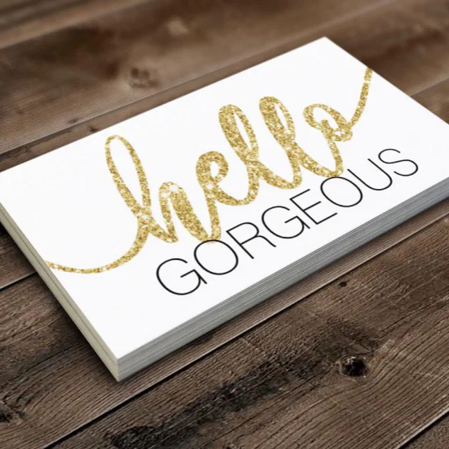 Hello Gorgeous Minimalist Gold Typography Salon Business Card | Zazzle