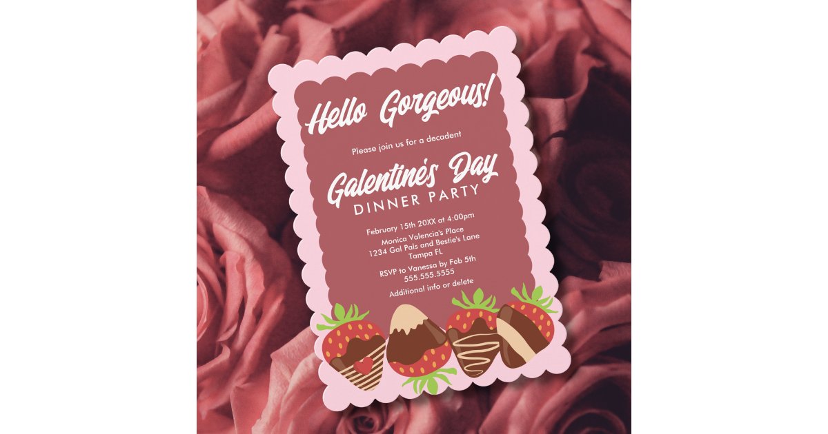 Hello Gorgeous Strawberries Galentine's Day Invitation | Zazzle