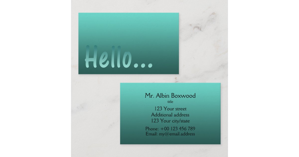 Hello Gradient One Color Teal with Custom Text Business Card | Zazzle