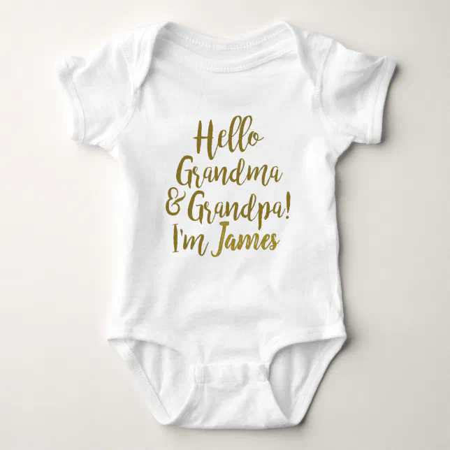Hello Grandma & Grandpa, I'm 'baby name' | Chic Baby Bodysuit | Zazzle