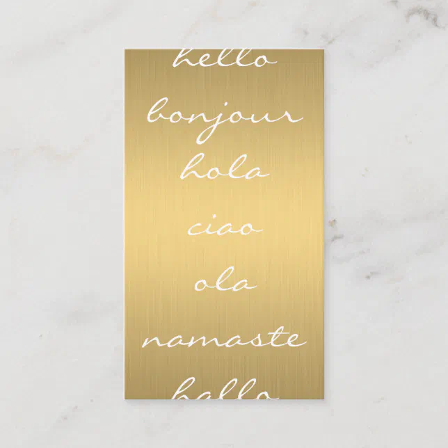 Hello Greetings Faux Metallic Gold Business Card | Zazzle
