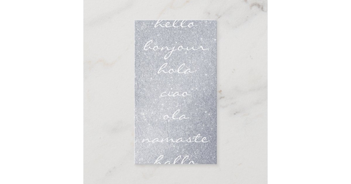 Hello Greetings Silver Glitter Business Card | Zazzle