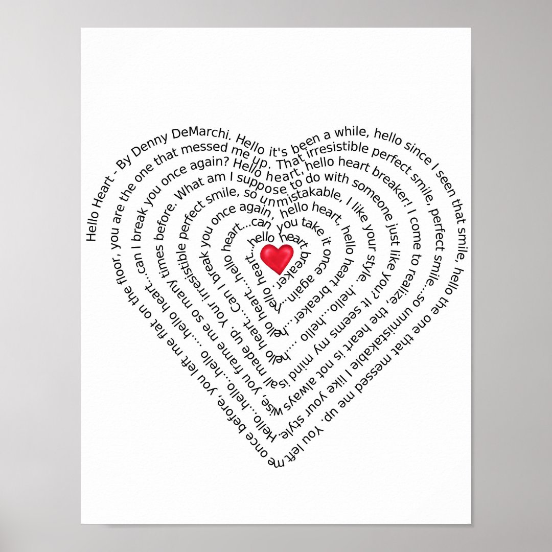 Hello Heart Song Lyrics by Denny DeMarchi Poster | Zazzle