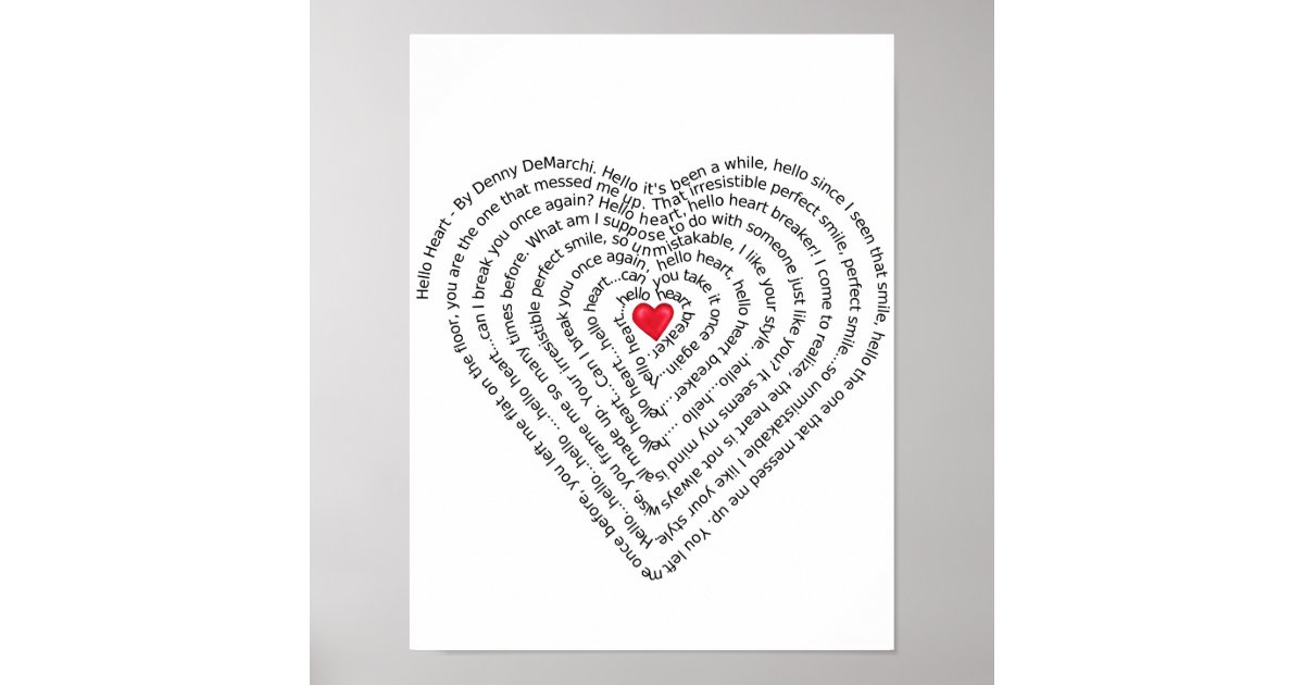 Hello Heart Song Lyrics by Denny DeMarchi Poster | Zazzle