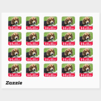 Hello / Hi Beagle Puppy Dog Red Greeting Sticker | Zazzle