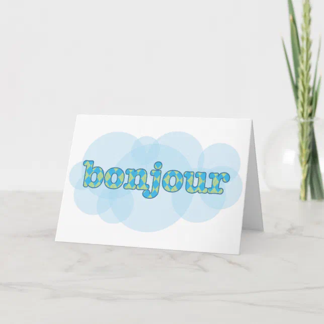 Hello in french bonjour with argyle pattern card | Zazzle