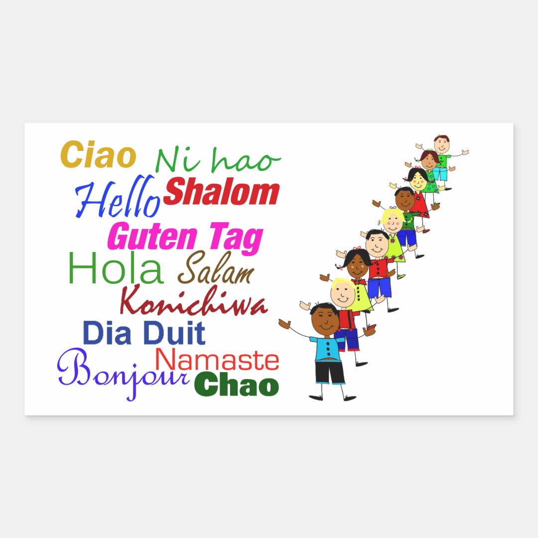 Hello In Many Languages Rectangular Sticker | Zazzle