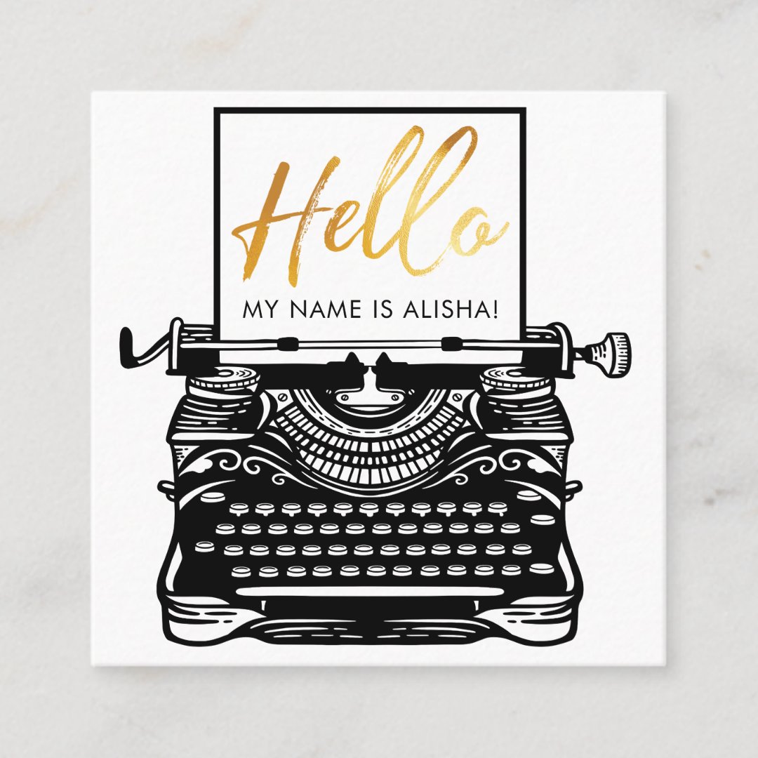 Hello Introduction Vintage Antique Typewriter Square Business Card | Zazzle
