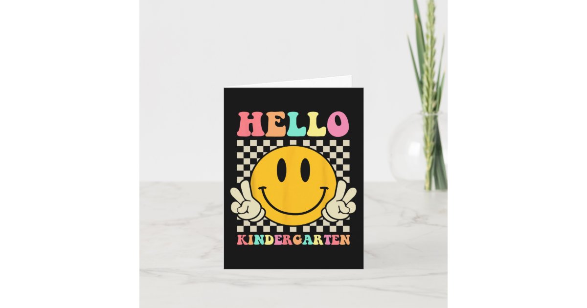 Hello Kindergarten Back To School Groovy Teacher S Card | Zazzle