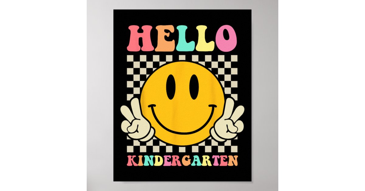 Hello Kindergarten Back To School Groovy Teacher S Poster | Zazzle