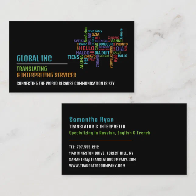 Hello Logo, Translator & Interpreter Business Card | Zazzle