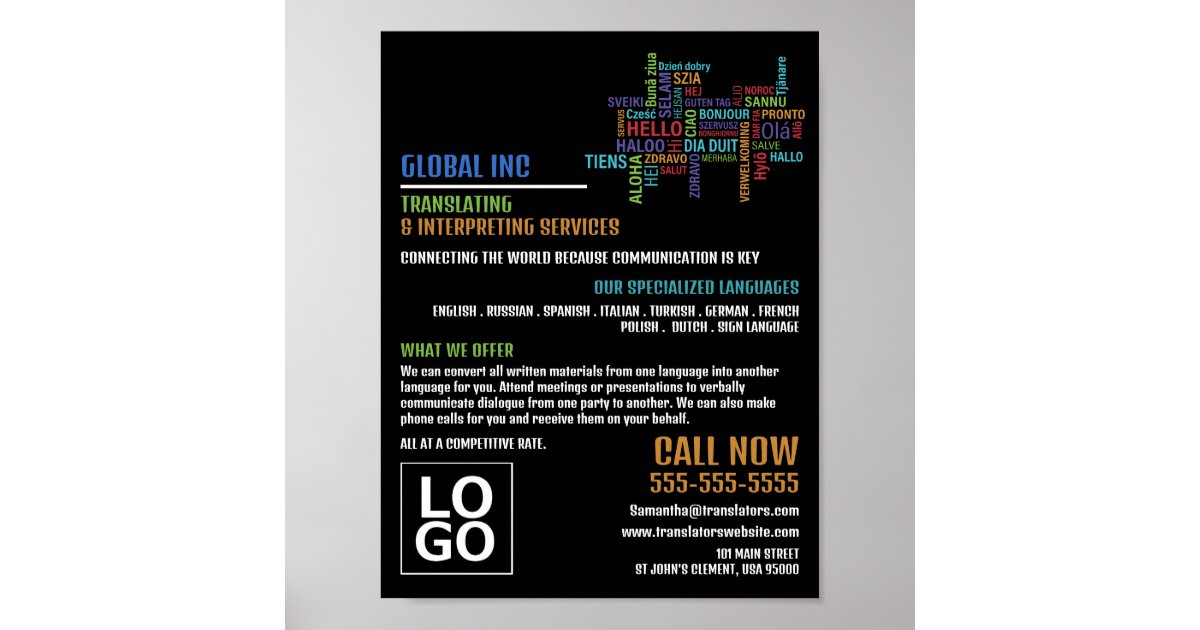 Hello Logo, Translator & Interpreter Poster | Zazzle