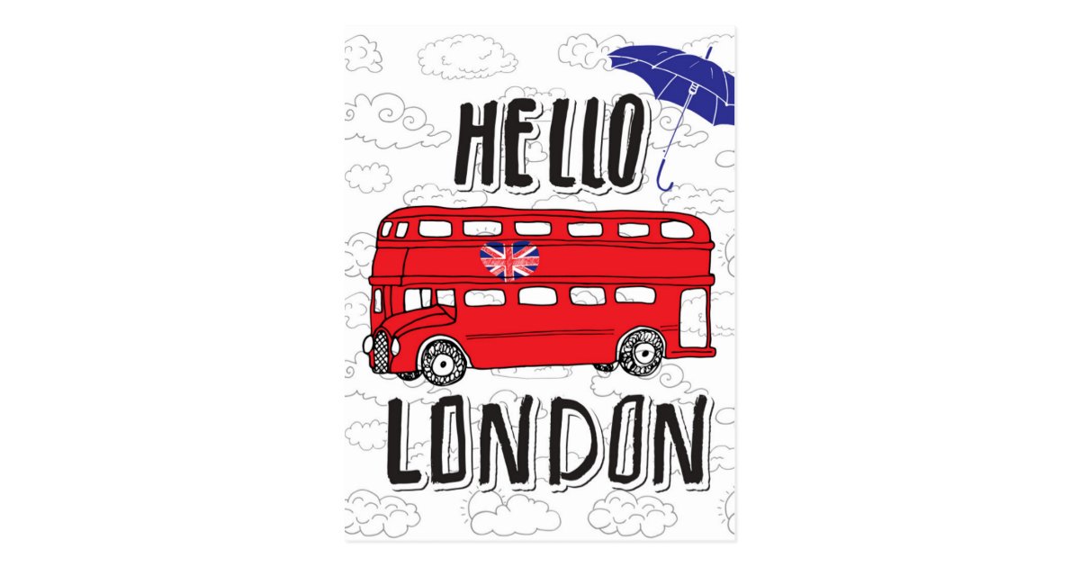 Hello London | Hand Lettered Sign With Umbrella Postcard | Zazzle.com