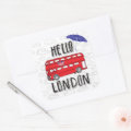 Hello London | Hand Lettered Sign With Umbrella Square Sticker | Zazzle