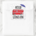 Hello London | Hand Lettered Sign With Umbrella Square Sticker | Zazzle