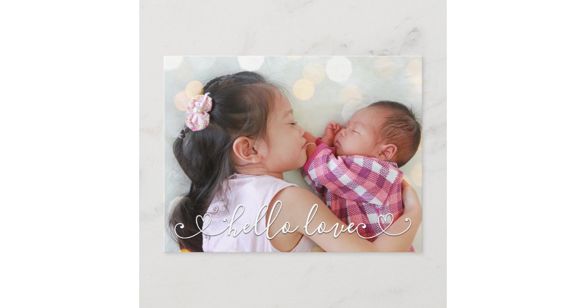 Hello Love Second Baby Birth Announcement Postcard | Zazzle