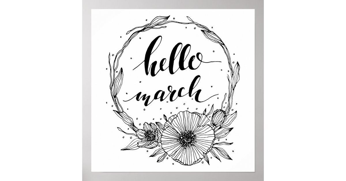Hello March Line Art Poster | Zazzle