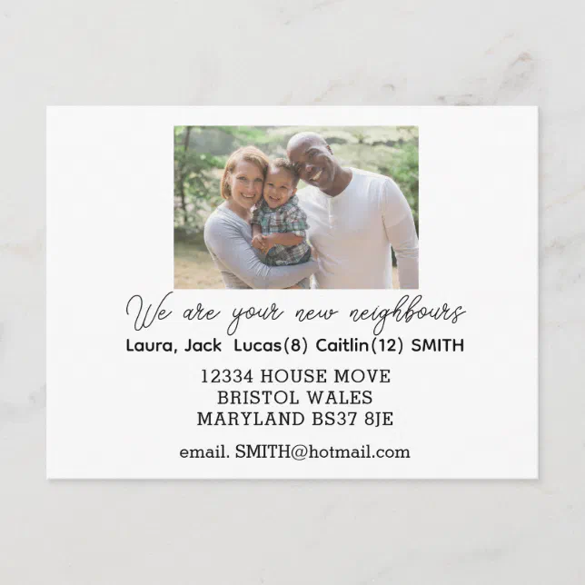 Hello meet the neighbours with family photo postcard | Zazzle