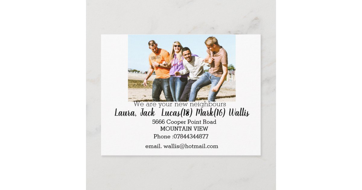 Hello meet the neighbours with family photo postcard | Zazzle