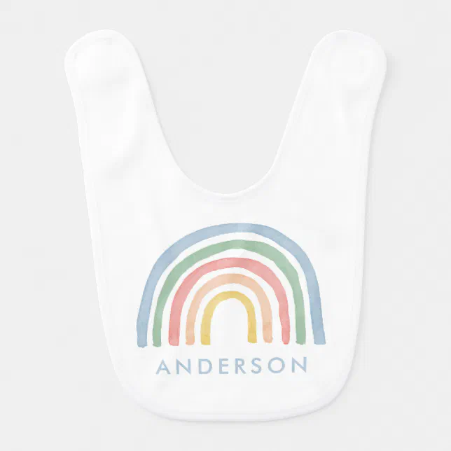 Hello modern blue cute rainbow new baby baby bib | Zazzle