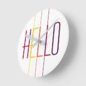 Hello modern striped multicolored typography round clock | Zazzle