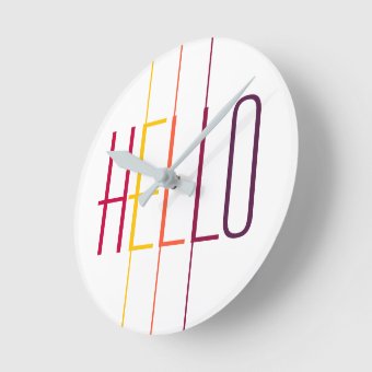 Hello modern striped multicolored typography round clock | Zazzle