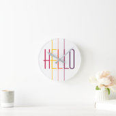 Hello modern striped multicolored typography round clock | Zazzle